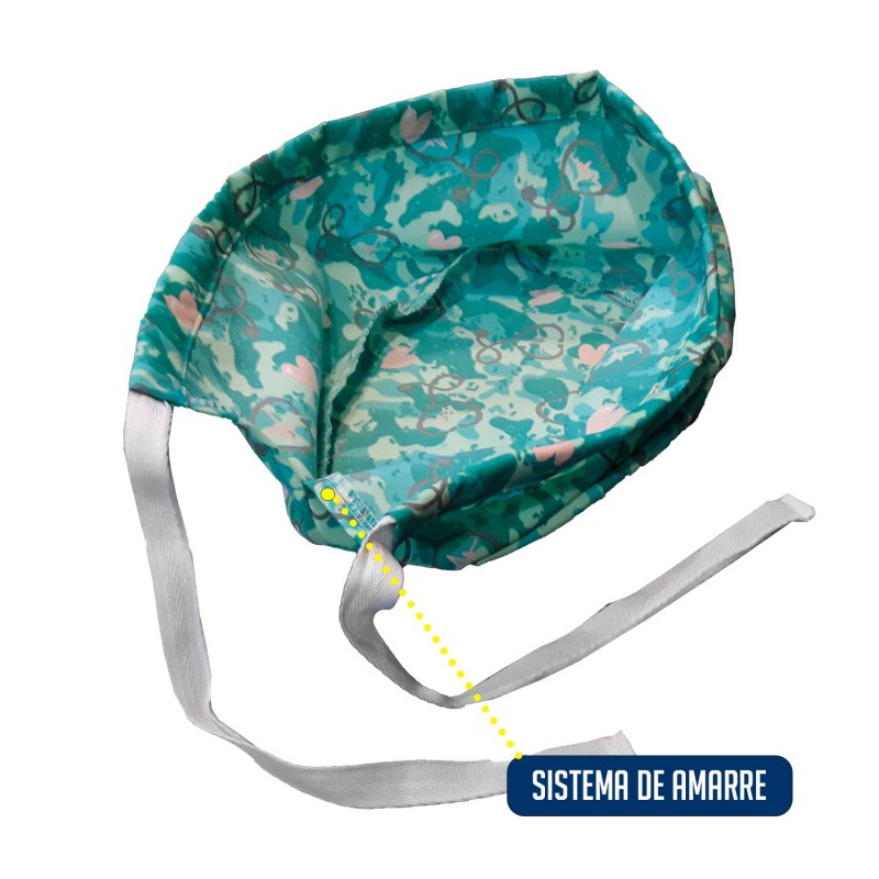 Cofia Gorro Clínico Amarre Antifluido Lavable Verde Mike`s